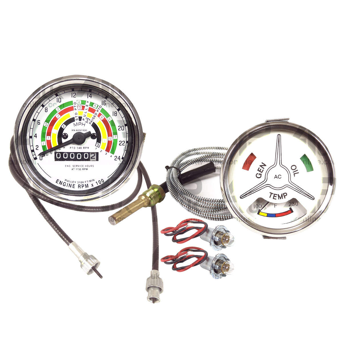 Tachometer MPH CW Water Temp Gauge Bulbs & Cable for Fordson Powe ...